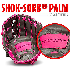 Franklin Sports Kids Baseball Glove - Youth Baseball, Softball + Tball Glove for Boys + Girls - Shok Sorb Glove - Right Hand Throw - Pink - 10.5"