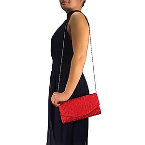 Peach Couture Womens Vintage Satin Pleated Envelope Evening Cocktail Wedding Party Handbag Clutch (Scarlet)