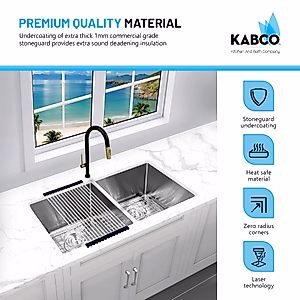KABCO 18 Gauge 31 Inch Double Bowl Undermount Stainless Steel Kitchen Sink with 4 Pieces Sink Accessories, Rust Resistant Sound and Heatproof Laser Cut Tight Radius Sink for Indoor or Outdoor Kitchens