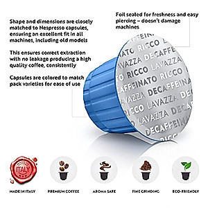 Lavazza Decaffeinato Ricco Espresso Dark Roast Capsules Compatible with Nespresso Original Machines Blended and roasted in Italy, Decaffeinated with sweet, Rich flavor, 10 Count (Pack of 6)