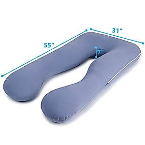 QUEEN ROSE Pregnancy Pillows, Cooling U Shaped Body Pillow for Sleeping, Maternity Pillow for Pregnant Women, Organic Cotton and Back Pain Relief, Blue