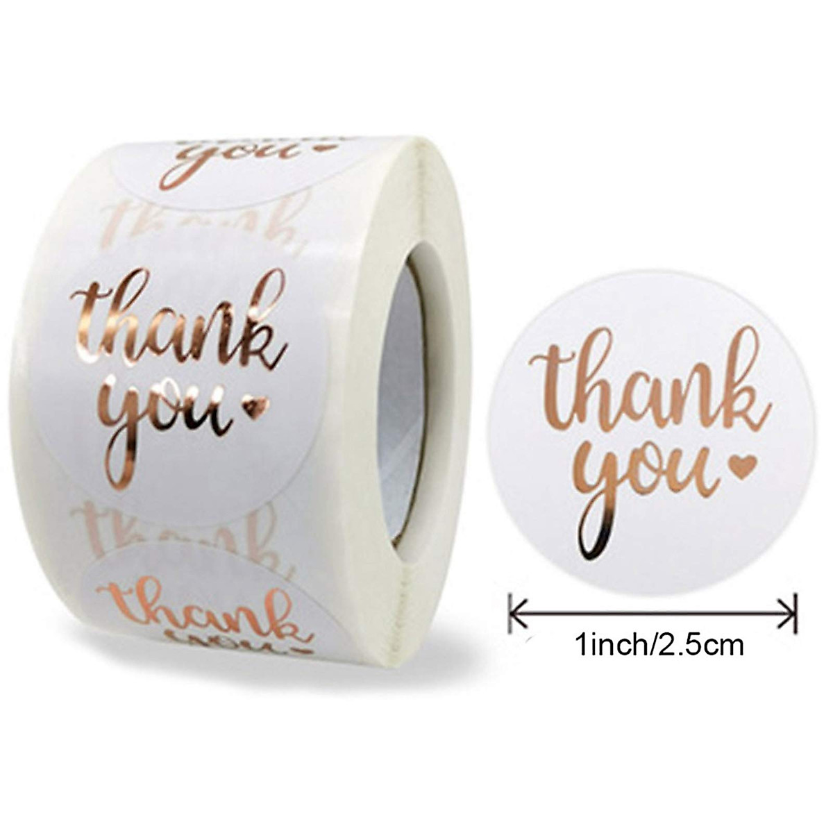 NHW Thank You Sticker Rolls 500 Sheets 1 inch round Sticker Used for Thank You Cards Gift Packaging Bags envelopes Weddings Baby Showers Birthday Parties Bakery, White