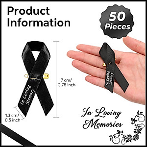 50 Pcs Funeral Ribbons Pins Black Memorial Ribbon in Loving Memory Ribbon Mourning Sympathy Ribbons with Safety Pins for Funeral Event Bereavement Remembrance Service