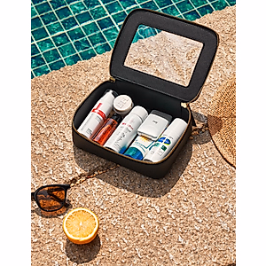 Popvibe Clear Makeup Case Black Toiletry Bag Travel Medium Clear Cosmetic Bag with Zipper, Small Make Up Bag Organizer Traveling TSA Approved Transparent Bag Car for Essentials