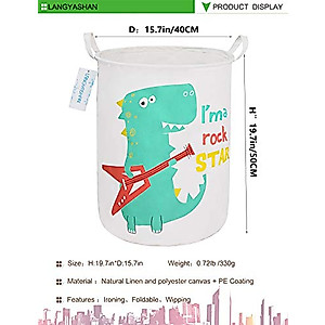 LANGYASHAN Laundry Basket Canvas Fabric Collapsible Organizer Basket for Storage Bin Toy Bins Gift Baskets Bedroom Clothes Children Nursery Hamper (Dinosaur)