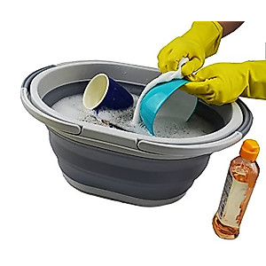 SAMMART 11L (2.9 Gallon) Collapsible Tub with Handle - Portable Outdoor Picnic Basket/Crater - Foldable Shopping Bag - Space Saving Storage Container (Grey/Dark Grey, 1)