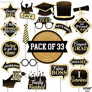 KatchOn, Black Graduation Photo Booth Props 2024 - Pack of 33 | Grad Photo Props, Black and Gold Graduation Photo Props | Graduation Props for Photoshoot 2024, Graduation Decorations Class of 2024