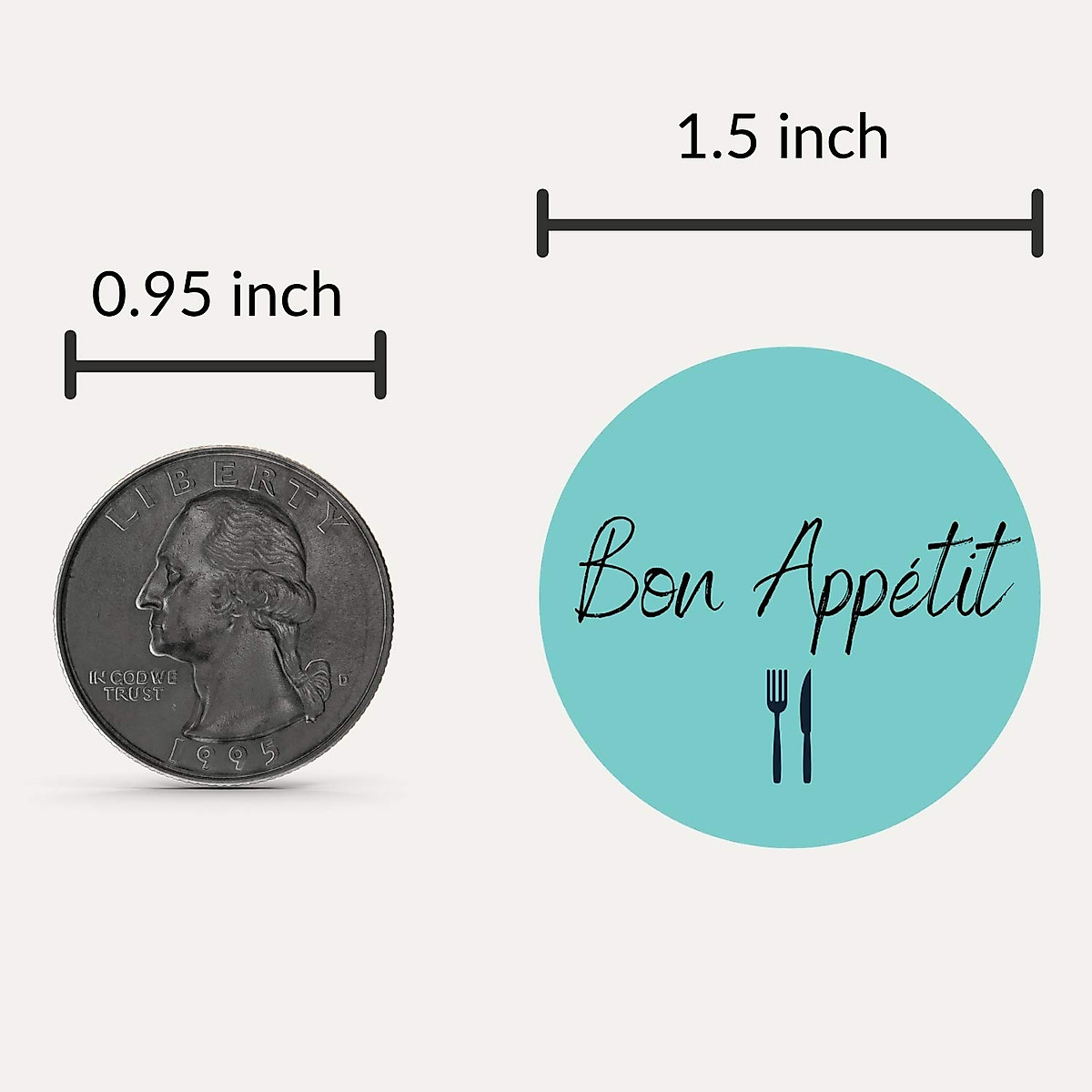 Mobiusea Party Bon Appetit Stickers Roll | 1.5 inch | Waterproof | 500 Labels for Food Service and Catering Business, Bakery Packaging | Mint Background with Black Hand-Brushed Font Design