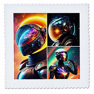 3dRose Fantasy Robots in Space. Allegory of Space Exploration... - Quilt Squares (qs-378766-2)