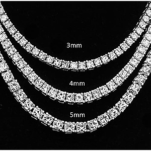 HH BLING EMPIRE Silver Gold Iced Out Diamond Tennis chain for Men, Rhinestone Diamond Tennis Necklaces for Women, 5mm Fake Diamond Necklace Chains (5mm-Silver-16)