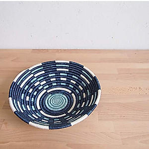 African Basket- Nshili/Rwanda Basket/Woven Bowl/Sisal & Sweetgrass Basket/Blues, White