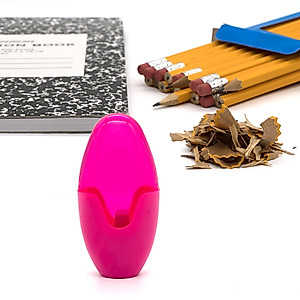 Emraw Single Hole Manual Pencil Sharpener with Oval Receptacle to Catch Shavings for Regular Pencils and Crayons Designed in Blue, Pink & Black Plastic Great for School, Home & Office – (6 Pack)