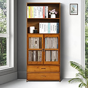 MoNiBloom Bookshelf with 2 Storage Shelves and 2 Drawers, Traditional Freestanding Storage Cabinet with Louvered Doors for Living Room Study Room, Brown