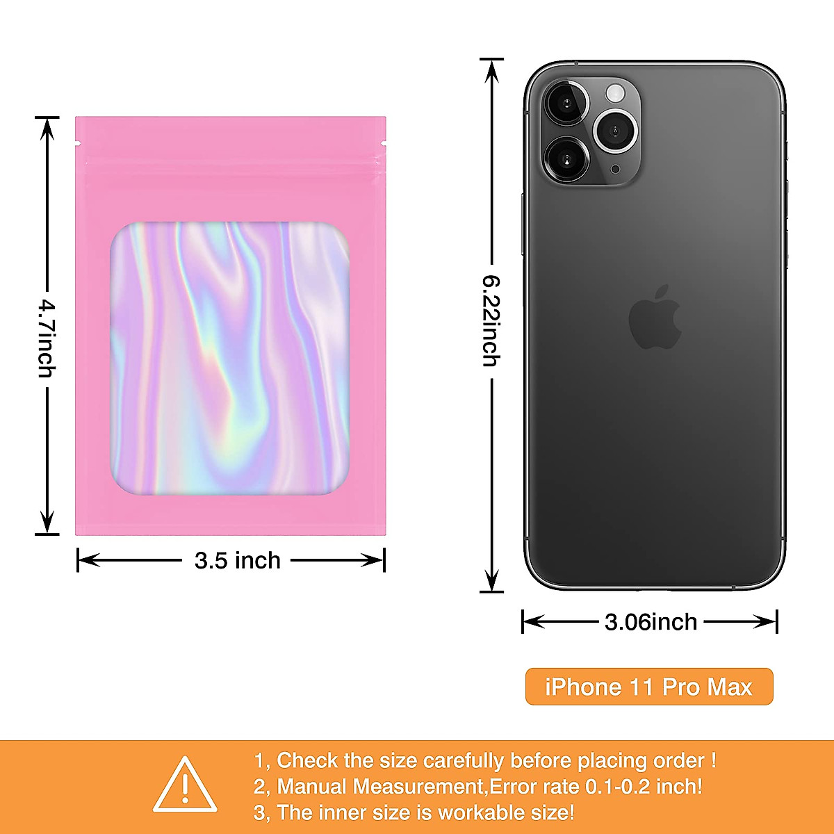 100 Pieces Smell Proof Mylar Bags, 3.5×4.7 inch Resealable Mylar Food Storage Bags with Clear Window for Party Favours Food Self Sealing Storage Supplies Jewelry Electronics