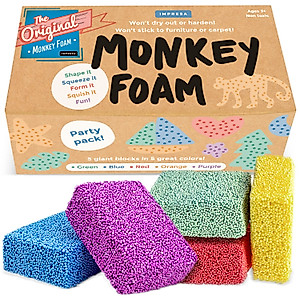 IMPRESA Original Monkey Foam - 5 Giant Blocks in 5 Great Colors - Excellent for Creative Play - Educational Classroom Pack Size - Never Dries Out