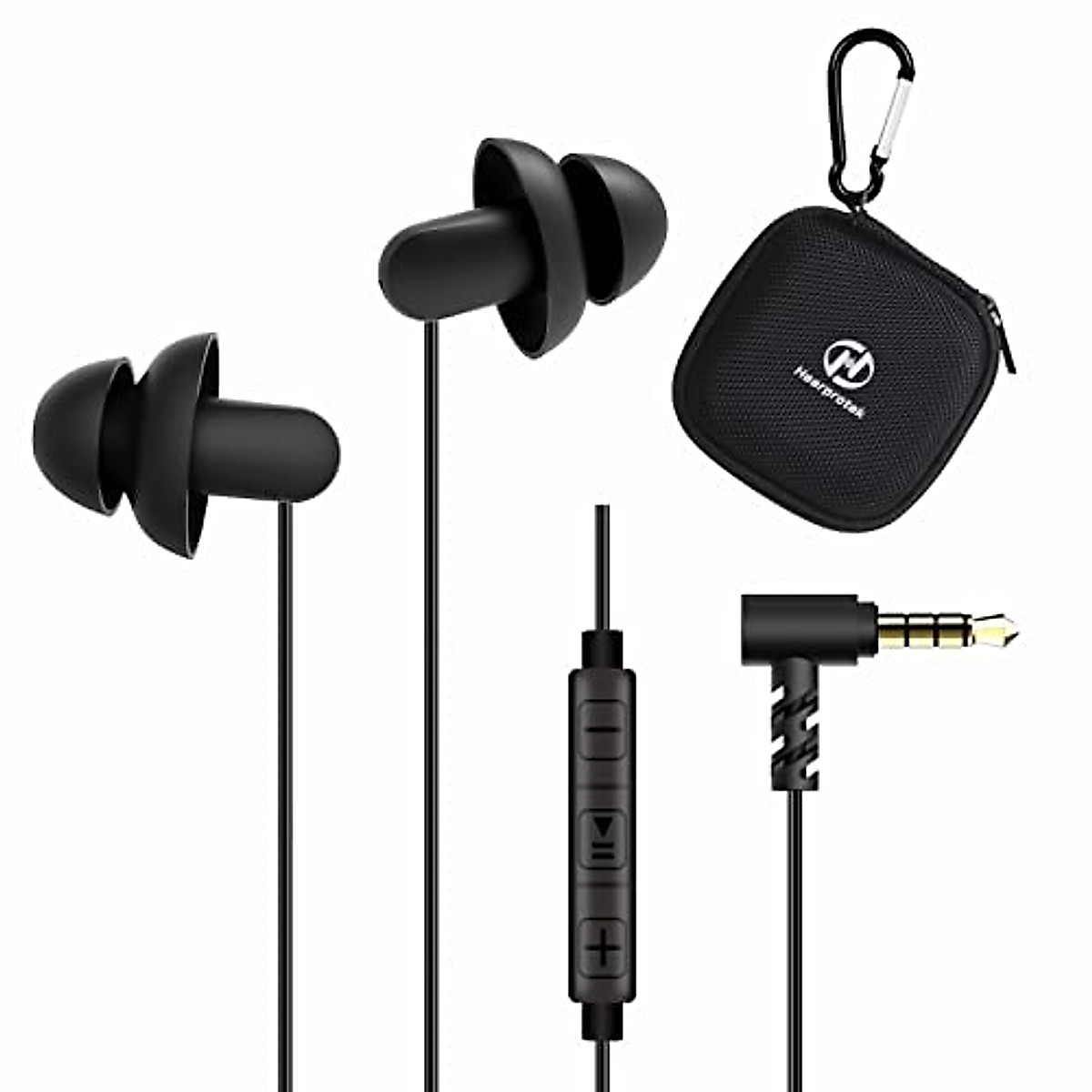Sleep Earbuds, Hearprotek 2 Pairs Ultra Soft Lightweight Silicone Sleeping Earphone Headphones with Volume Control and mic for Side Sleeper, Snoring, Air Travel, Relaxation (Black)