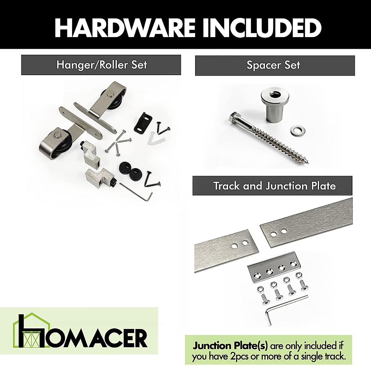 Homacer Mini Brushed Nickel Non-Bypass Sliding Barn Door Hardware Kit, for One/Single Door, 39-inch Long Flat Track, Bent T-Shape Design Roller, Cabinet TV Stand Console Use…