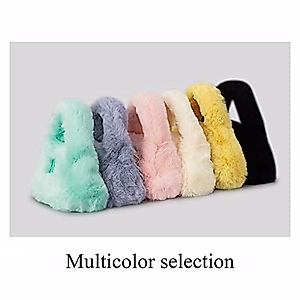 Ladies Small Acrylic Chain Plush Tote Bag,Fashion simple letter shoulder bag,Macaron Color Plush High-End Handbag. (black,One size)