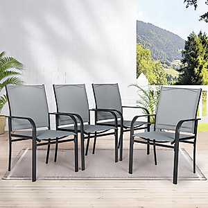 Incbruce Patio Chairs Set of 4, Textilene Fabric, Outdoor Dining Chairs Made of Steel Materials for Garden, Backyard, Lawn（Grey）