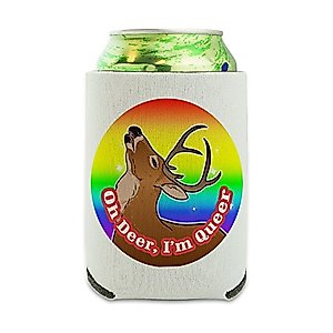 Oh Deer I'm Queer Rainbow Pride Gay Lesbian Funny Can Cooler - Drink Sleeve Hugger Collapsible Insulator - Beverage Insulated Holder