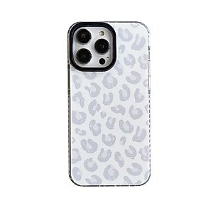 White Leopard Light Gray Soft Phone Case for Apple iPhone 14 Pro 6.1" Built-in Bumper Women Cute Stylish Cover for iPhone 14Pro - 6.1 inch
