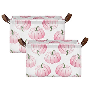 Takiito Pink Pumpkins Storage Bin for Organizing Shelves, Fabric Storage Basket with Handles for Books Toys Closet, 1 Pack