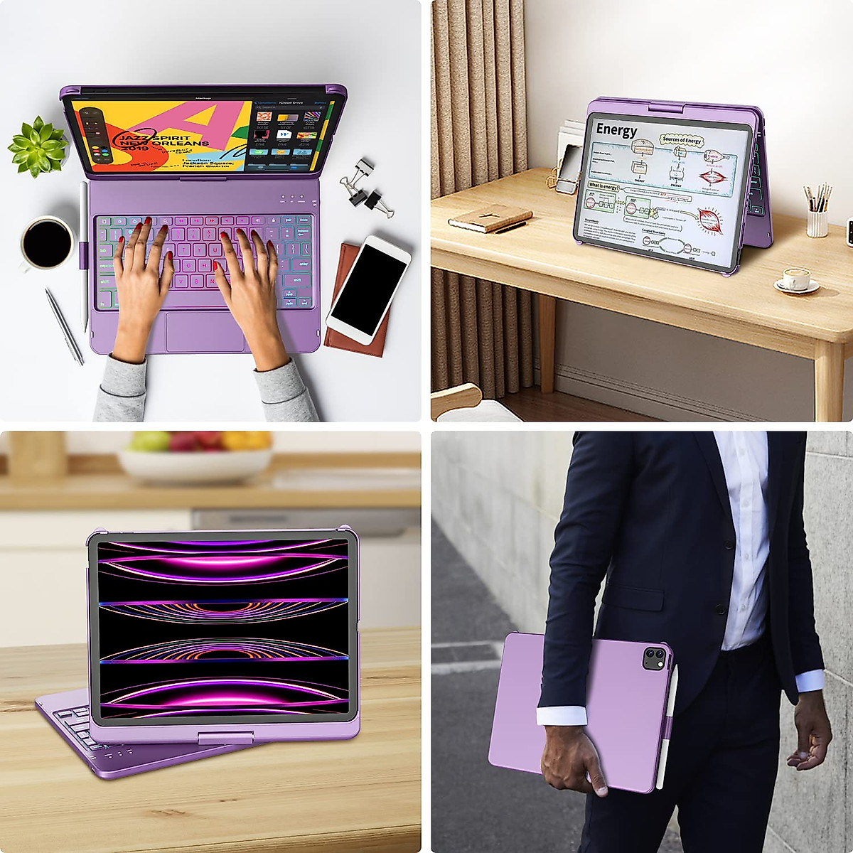 iPad Pro 11 inch Case with Keyboard, iPad Air 5/Air 4 10.9 inch Keyboard Case with Trackpad, Keyboard Case for iPad Air 5/Air 4 and iPad Pro 1-4 Gen, Backlit 10 Color & 360 Screen Rotation -Purple