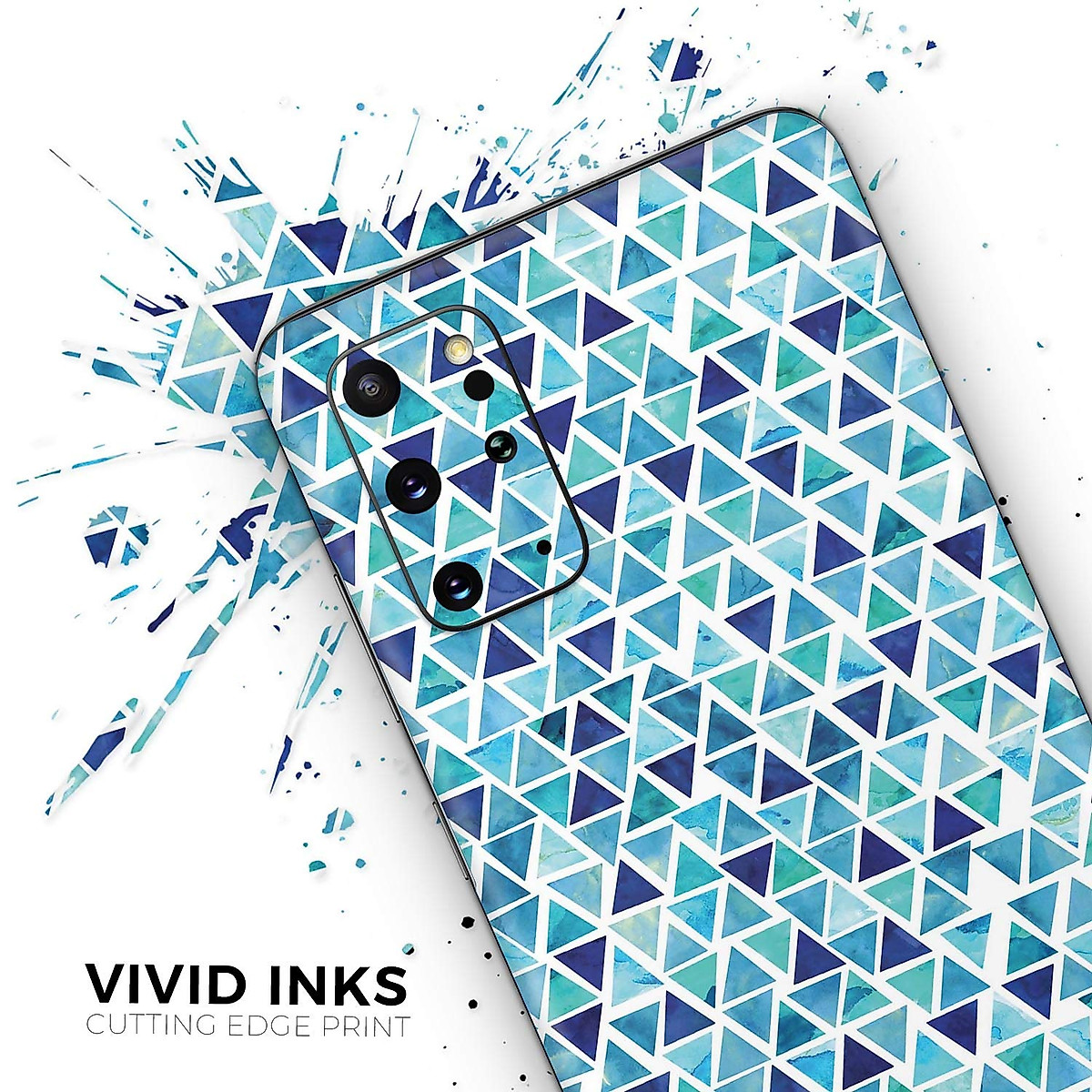 DesignSkinz Blue Watercolor Triangle Pattern Protective Vinyl Decal Wrap Skin Cover Compatible with The Samsung Galaxy S20 (Screen Trim & Back Glass Skin)