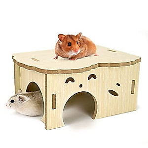 kathson Hamster Hideout Wooden Dwarf Hamster House Cute Syrian Hamster Hideout Hamster Sleeping House Detachable Handmade Hamster Hut Hide