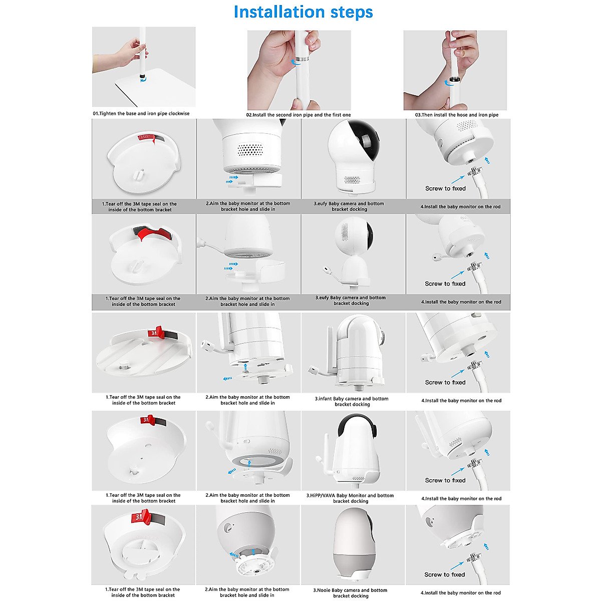 HOLACA 35 inch or 63 inch Floor Stand for Infant Optics DXR-8/DXR-8 Pro,eufy Baby Monitor,Vava/Hipp and Nooie Baby Monitor,Owlet and Motorola Baby Monitor, for Any Other Cameras with 1/4 Screw Mount