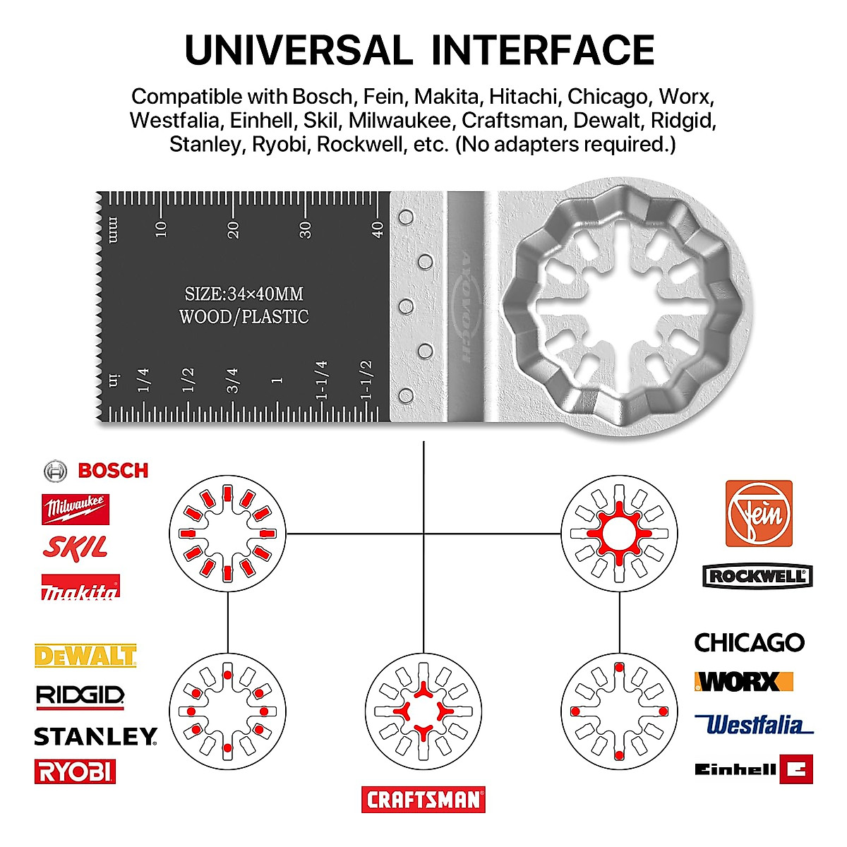 Oscillating Tool Blade Adapter-Free 2-sec Install 16PCS, Fast Smooth Cutting Multitool Blade - Strong Straight & Wavy Teeth, Oscillating Saw Blade for Wood Nails Metal, Fit Bosch Fein