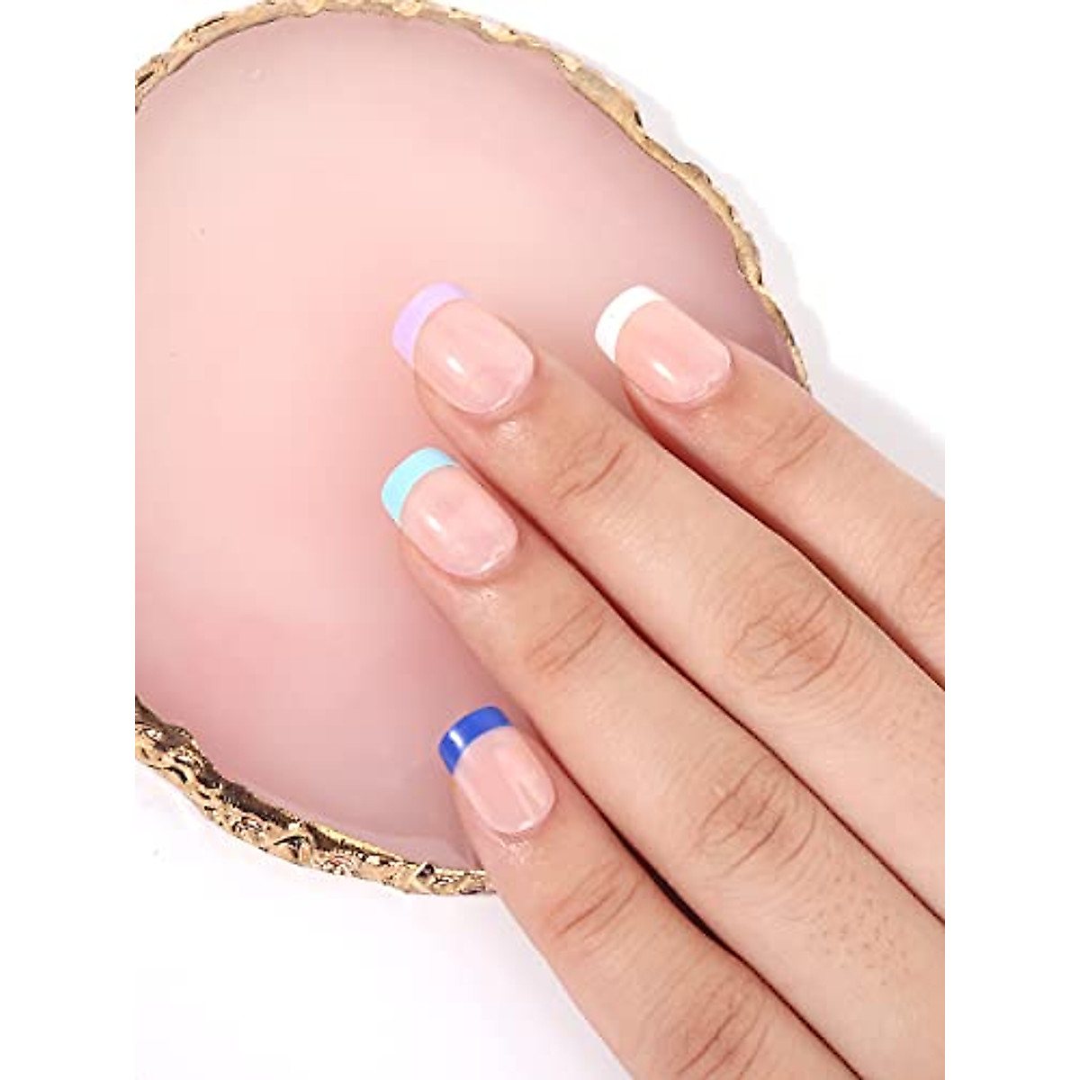 Yokilly 120pcs French Tip Press on Nails Short, Natural French Fake Nails, Acrylic False Nails Kit Including 12 Size False Nails, Multicolor Nails Tips Sets with Nail Glue Stickers, Files and Stick