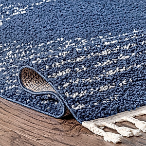 nuLOOM Bria Moroccan Shag Tasseled Area Rug - 5x8 Shag Area Rug Modern/Contemporary Blue/Ivory Rugs for Living Room Bedroom Dining Room Nursery