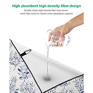 Golf Towel Pastoral Blue Leaves Seamless White,Waffle Pattern Microfiber Club Cleaner Golf Towels with Carabiner Clip for Women Men Dad,Aesthetic Botanical Art Golf Towel for Golf Bags,24x16in