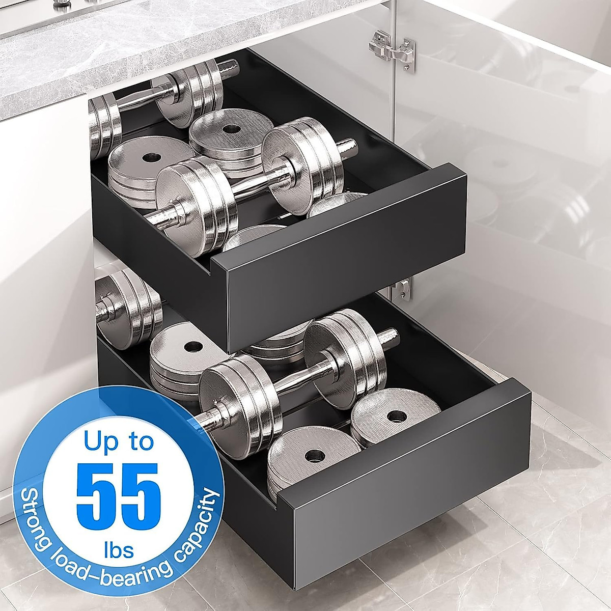 Pull Out Cabinet Organizer Fixed With Adhesive Nano Film,Heavy Duty Storage and Organization Slide Out Pantry Shelves Sliding Drawer Pantry Shelf for Kitchen,Living Room 9.8"W x 16.9"D x3.1"H(1PC)