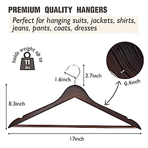 Edergoo Wooden Hangers 20 Pack, Durable and Slim Hangers Wood with Non Slip Pants Bar, Smooth Finish Wooden Suit Hangers, Walnut