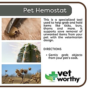 Vet Worthy Pet Hemostat - Stainless Steel Straight Hemostat to Remove Excess Hair, Burrs, Thorns - Professional Pet Grooming Tool for Cats and Dogs