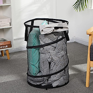 Kamuavni Pop Up Laundry Basket Round Mesh Dirty Clothes Basket Clear Net Laundry Pop Up Circular Collapsible Round Mesh Laundry Baskets 15.7 * 24inch