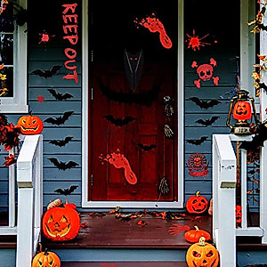 144pcs Halloween Stickers Bloody Handprint Footprint Window Decals Wall Stickers Face Tattoo 3D Zombie Scar Fake Wound Cosplay Makeup Party Decorations Waterproof for Women Men Kids