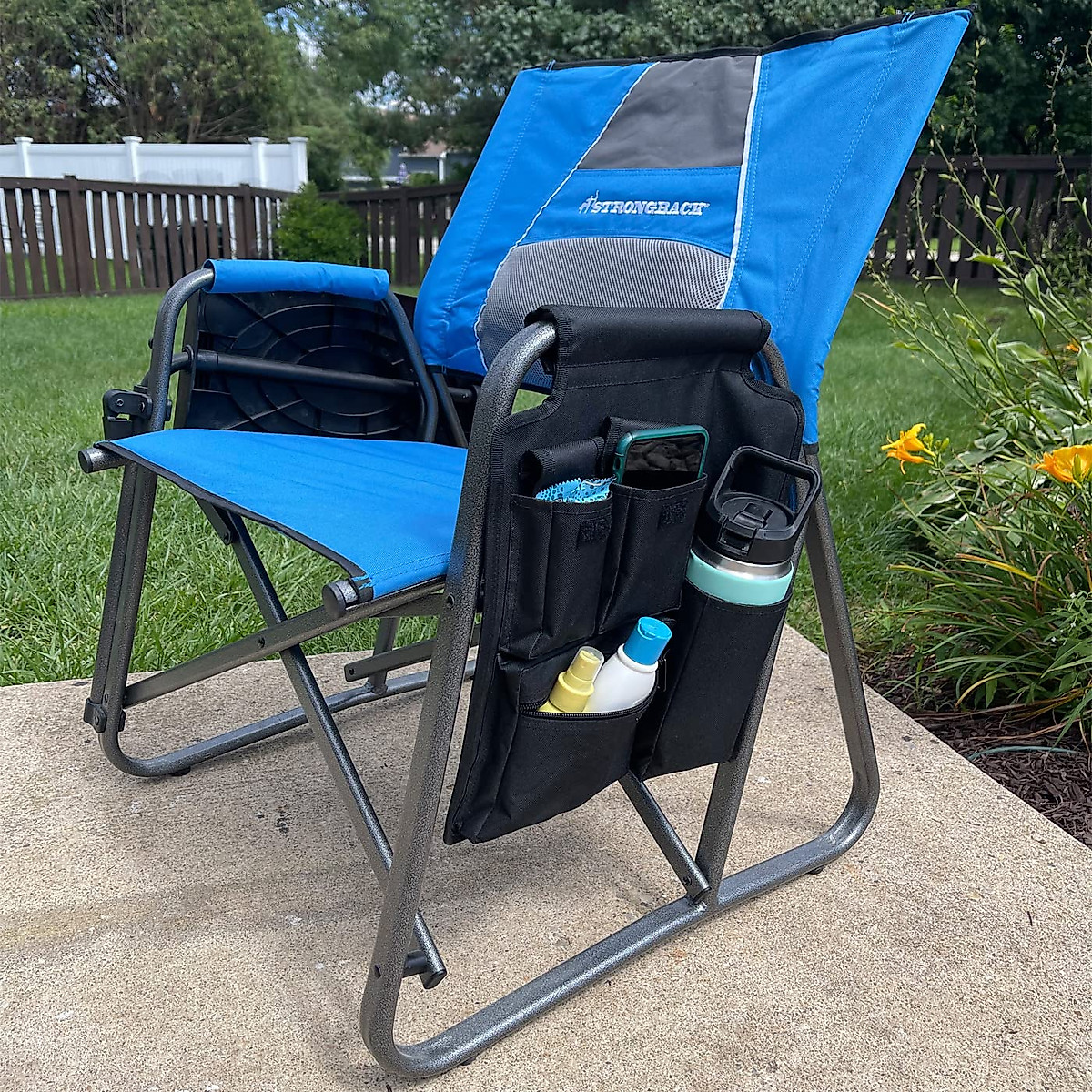 STRONGBACK Patio and Director Chair Upgrade Cup Holder and Multi Pocket; Room for Phone, Water Bottle, and Sundries