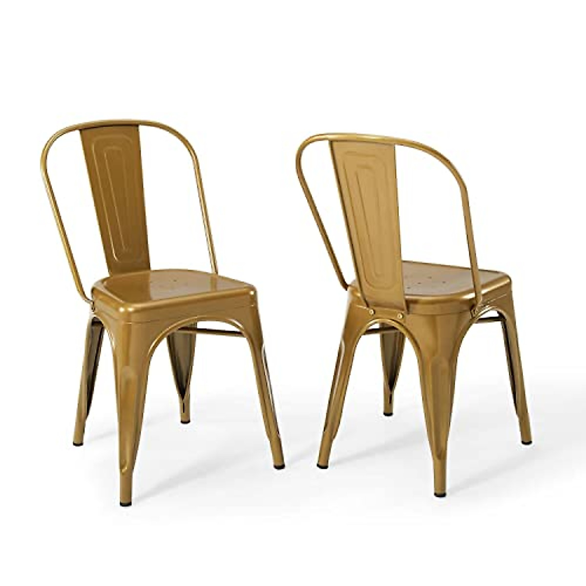 Modway Promenade Industrial Modern Steel Metal Bistro Dining Chairs in Gold-Set of 2