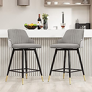 Swivel Barstool Set of 2: 25" Counter Height Bar Stools, Modern Bar Stools for Kitchen Island, Velvet Counter Stool with Back,Island Chairs for Kitchen Counter, 2 Counter Stools, Grey Bar Chair