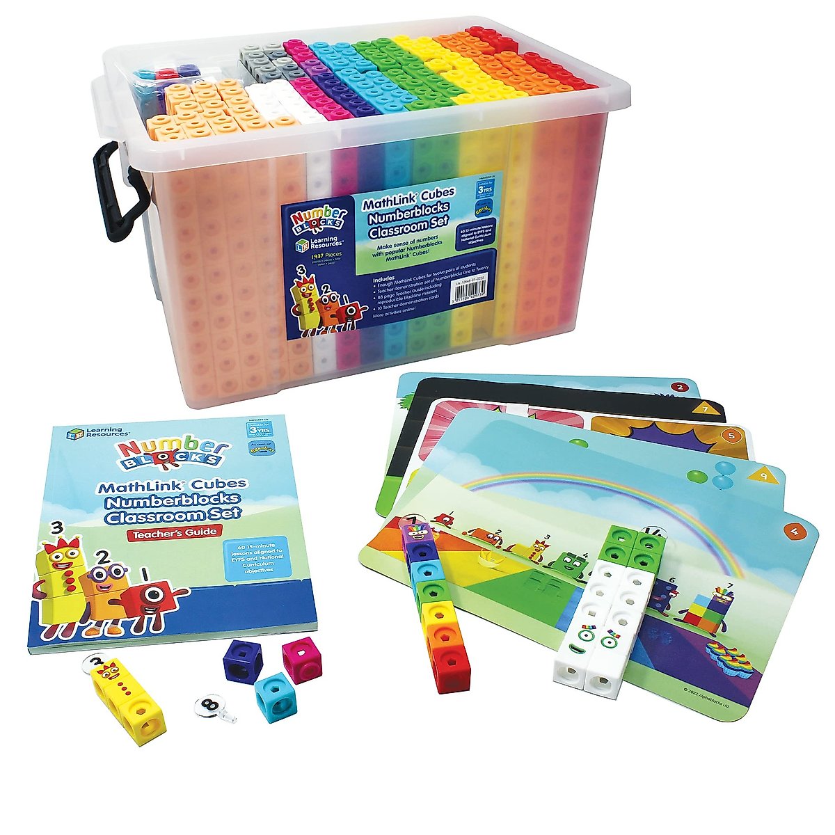 Learning Resources MathLink Cubes Numberblocks Classroom Set, Teaching Resources, Comprehensive 88-Page Teacher Guide Included 60 15-Minute Lessons, 1937 Pieces, Ages 3+, Multi-Coloured (HM94589-UK)