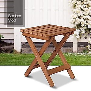 MoNiBloom Wood Folding Step Stool, Portable Foldable Household Stool Seat for Bathroom, Living Room, Garden, Brown