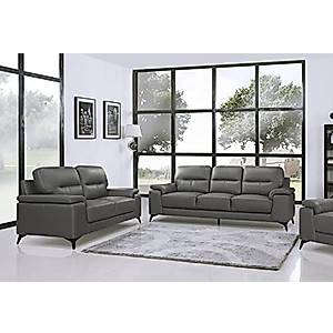 Lexicon Danica Top Grain Leather Loveseat, Dark Gray