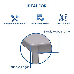 Delta Children MySize Kids Wood Table and Chair Set (2 Chairs Included) - Ideal for Arts & Crafts, Snack Time & More - Greenguard Gold Certified, Grey, 3 Piece Set