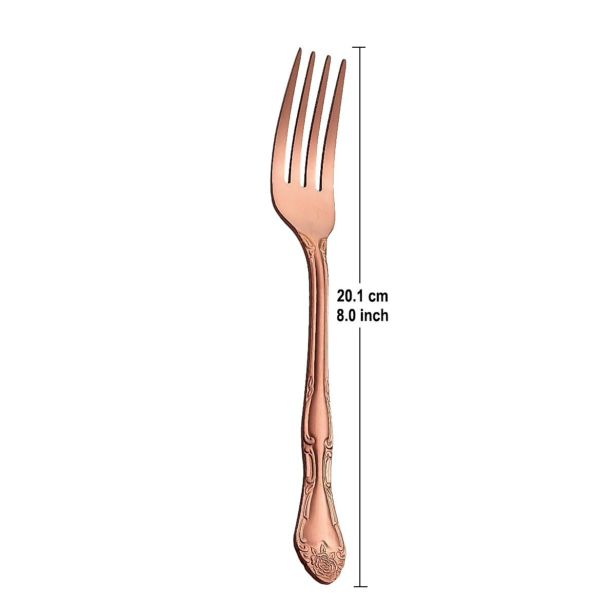 Matte Rose Gold Dinner Forks, FULLYWARE Stainless Steel Satin Finish Forks Silverware Table Fork Set of 6, Rose Pattern Design, Dishwasher Safe