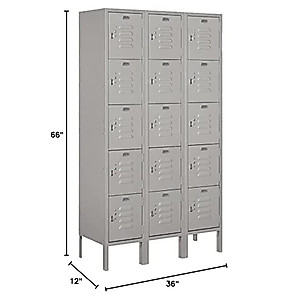 Salsbury Industries 65352GY-U Five Tier Box Style 36-Inch Wide 5-Feet High 12-Inch Deep Unassembled Standard Metal Locker, Gray