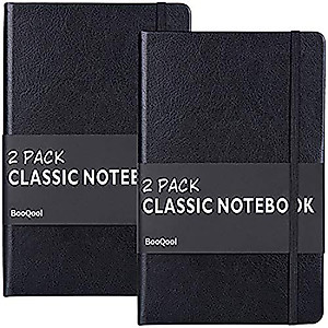 2 Pack Classic Ruled Notebooks/Journals - Premium Thick Paper Faux Leather Writing Notebook, Black, Hard Cover, Large, Lined (5.4 x 8.3)