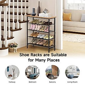 isightguard Shoe Rack Organizer, 5 Tier Shoe Storage Rack, Shoe Shelf Holds 16-20 Pairs of Shoes, Shoe Tower for Closet Entryway, Free Standing Shoe Racks with Sturdy Wooden Top Panel and Steel Frame